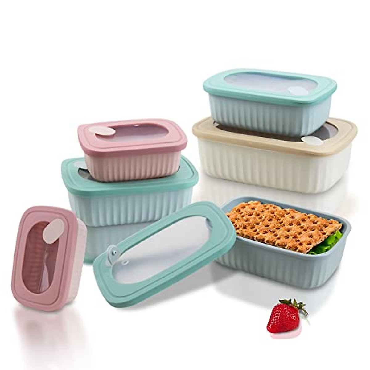 DONDON Food Containers Plastic Silicone With Lids Airtight for Lunch Box Rectangle Food Storage Container Set of 4 For fridge Freezer Colored
