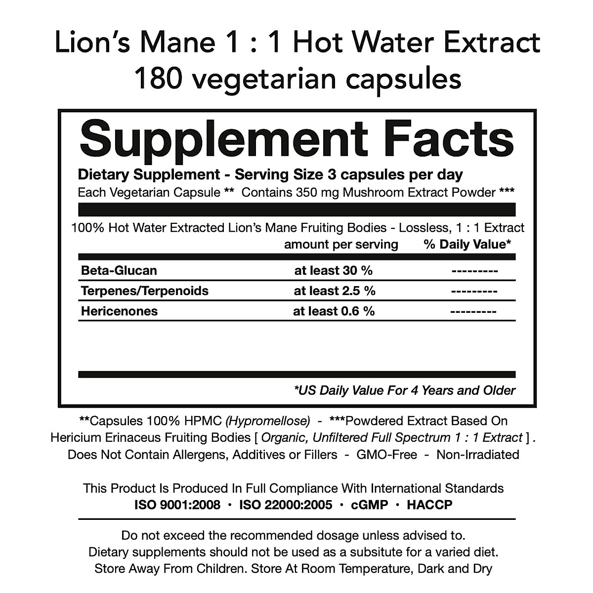 ORIVeDA Lion’s Mane Organic Mushroom Extract 2-Pack - Fruiting Body 180 v-caps, Mycelium 120 v-caps Supports The Brain and Nervous System