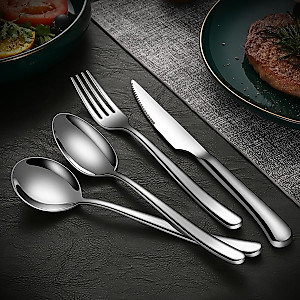 Kitchen Utensils 32 Pieces Silverware Silvery Flatware Set Cutlery Set for 8 Forks Spoons And Knives Set Dishwasher Safe Mirror Effect Ergonomic Durable Exquisite