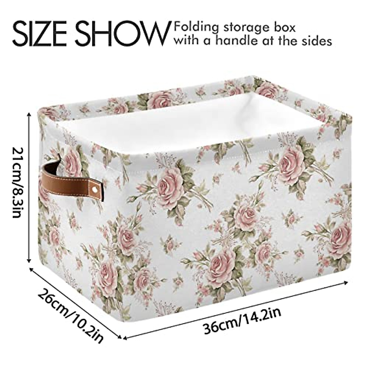 ALAZA Pink Rose Flower Leaf Foldable Storage Box Storage Basket Organizer Bins with Handles for Shelf Closet Living Room Bedroom Home Office 1 Pack