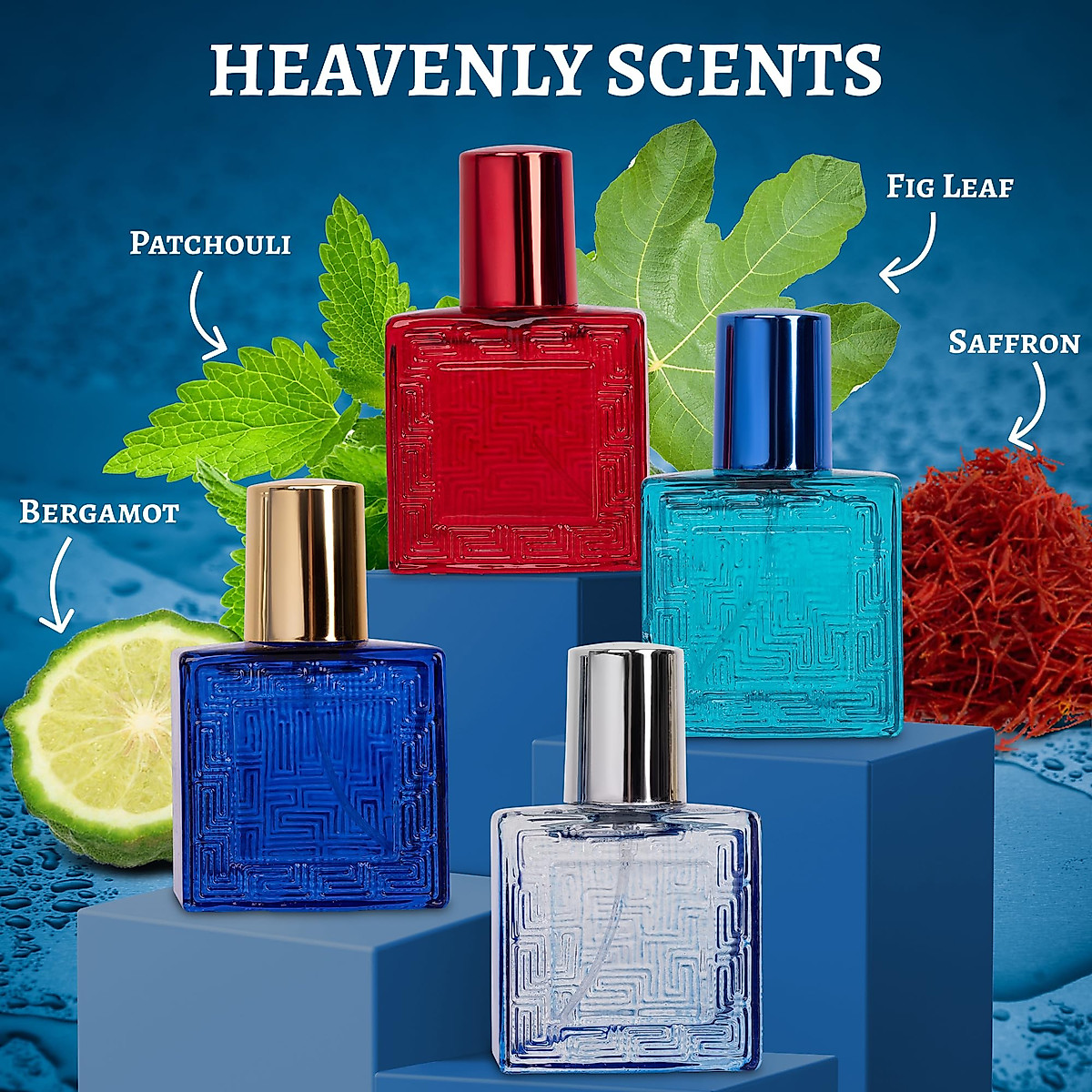 NovoGlow Verse Mini 4-Piece Fragrance Gift Set for Men - Aromatic, Floral, Oriental & Woody Notes - Individually Boxed - Travel Size - 25ml Eau De Parfum