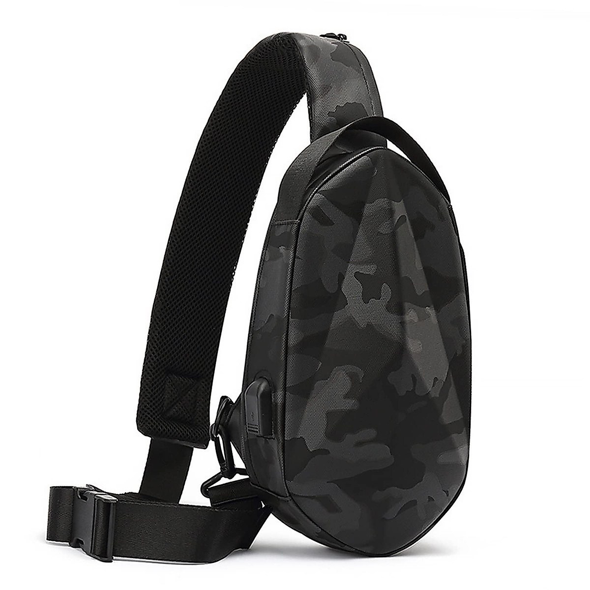 Lamgool Sling Bag for Men Waterproof Shoulder Bag Travel Hiking Hard Shell Sling Backpack Lightweight Cross Body Bag with Usb Charger Port