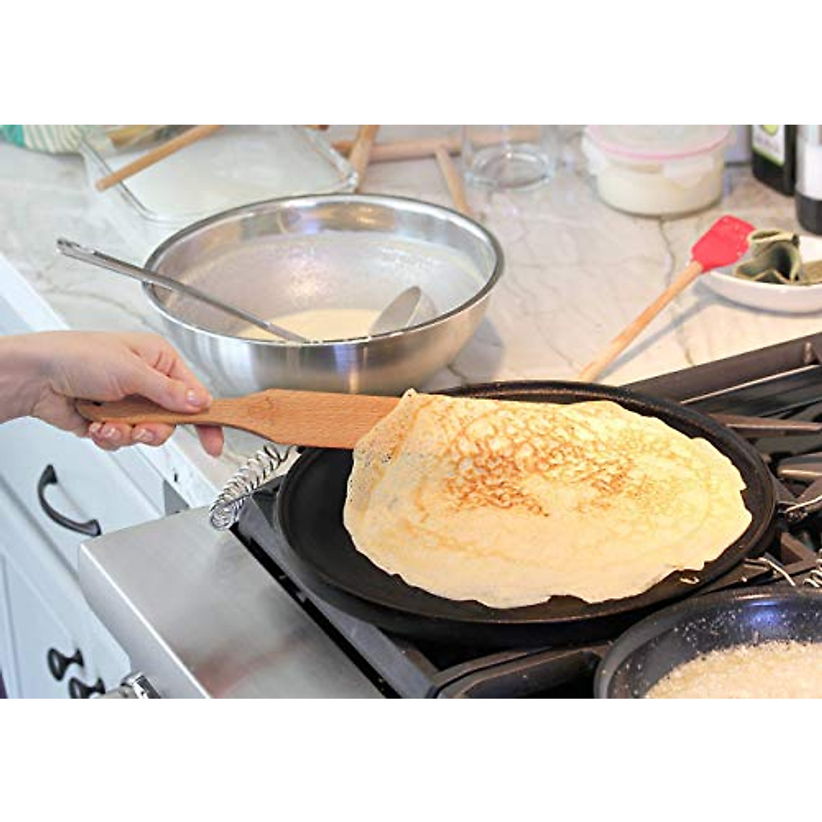 ORIGINAL Crepe Spreader and Spatula Kit - 4 Pcs (7", 5", 3.5" Crepe Tools Set & 14" Crepe Spatula) Crepe Maker, Crepe Spreader Tool, Batter Spreader Crepes, Crepe Wooden Spatula, Crepe Mix, Crepe Pan