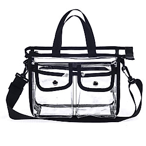 Jula Vance Medium Clear PVC Makeup Artist Set Bag Transparent Cosmetic Storage Bag Travel Make up Kits Organizer MUA Bag Stadium Approved Clear Tote Bag with Removable Shoulder Strap