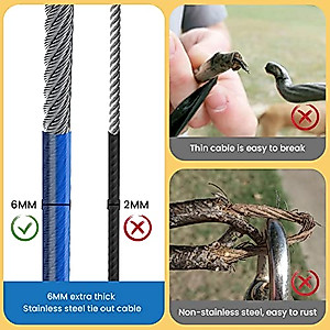 Barpor Dog Leads for Yard 50FT Heavy Duty 6.5MM Extra Thick Dog Runner for Large Dogs Tie Out Cable Stainless Steel Dog Leash with Spring 8MM Lockable Hooks Dog Run up to 150 Pounds