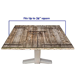 Square Fitted Elastic Edge Table Cloths, Wooden Grain Barn Door Washable Spill Proof Polyester Table Cloth, Great for Outdoor Home Kitchen/Parties/Holiday Dinner, Suitable for 36 x 36 in Table