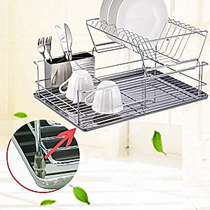SDGH Stainless Steel Bowl Drain Rack - Double-Layer Tableware Storage Rack 47*33.5*32cm
