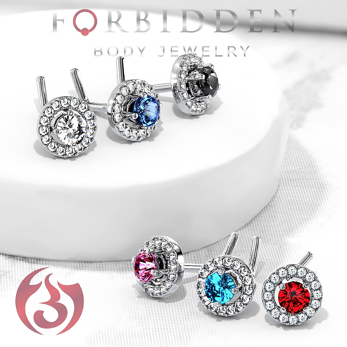 Forbidden Body Jewelry 20g Surgical Steel Fancy Double Tired Big 6mm CZ Halo L Shaped Nose Ring, Clear