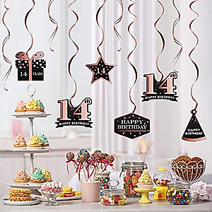 LINGTEER Happy 14th Birthday Rose Gold Swirls Streamers - Cheers to 14th Birthday Fourteen Years Old Bday Party Hanging Decorations.