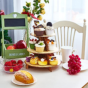 3 Tier Woodland Cardboard Cupcake Stand Wild Round Cupcake Tower Display Wood Grain Cupcake Holder Birthday Party Dessert Tower Decor Supplies