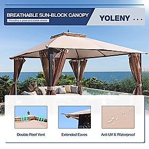 YOLENY 10'x12' Outdoor Canopy, Patio Gazebo with Mosquito Netting, Canopy Tent with Waterproof Double Roof Tops and Steel Frame, for Garden, Backyard,Parties, Deck