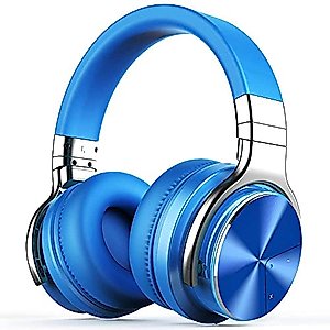 Active Noise Cancelling Headphones Bluetooth Headphones with Microphone Deep Bass Wireless Headphones Over Ear, Comfortable Protein Earpads, 30 Hours Playtime for Travel/Work, Blue