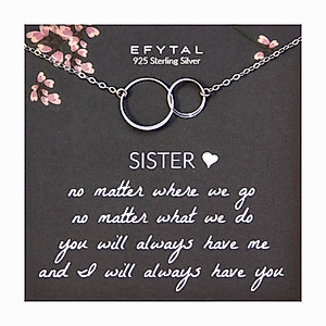 EFYTAL Sister Necklaces, 925 Sterling Silver 2 Circle Necklace for Women, Sister Necklace Gifts from Sister, Gifts for Sisters from Sisters, Sister Birthday Gifts from Sister