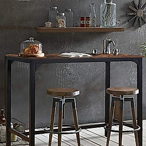 VEIKOU 47'' Bar Height Table Industrial Dining Table, Counter Height Bar Table with Adjustable Legs, Tall Pub Table with Metal Frame, Rustic Brown