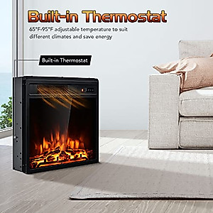 COSTWAY 18-Inch Electric Fireplace Inserts, 1500W Freestanding Recessed Fireplace Heater with Remote Control, Adjustable Flame Effect and Temperature, 9H Timer, Electric Fireplaces for Home Indoor Use