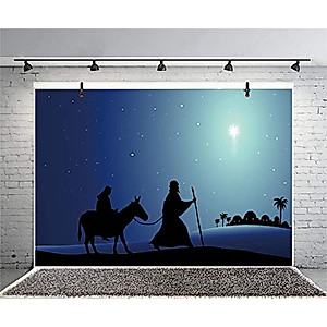 Leyiyi 6x4ft Merry Christmas Photography Background Joseph Shepherd Barn Village Santa Marria Donkey Cold Winter Night Twinkle Star Backdrop Baptism Happy New Year Photo Portrait Vinyl Studio Prop