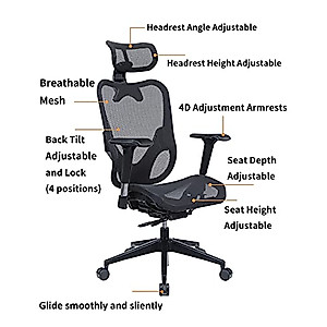 Mesh3 Hyper GTR Ergonomic Office Chair Premium Mesh Seat with Back Support Gaming Chair Fully Adjustable Headrest, Backrest and 4D Armrests for Great Posture BIFMA Black Color HY-105BK