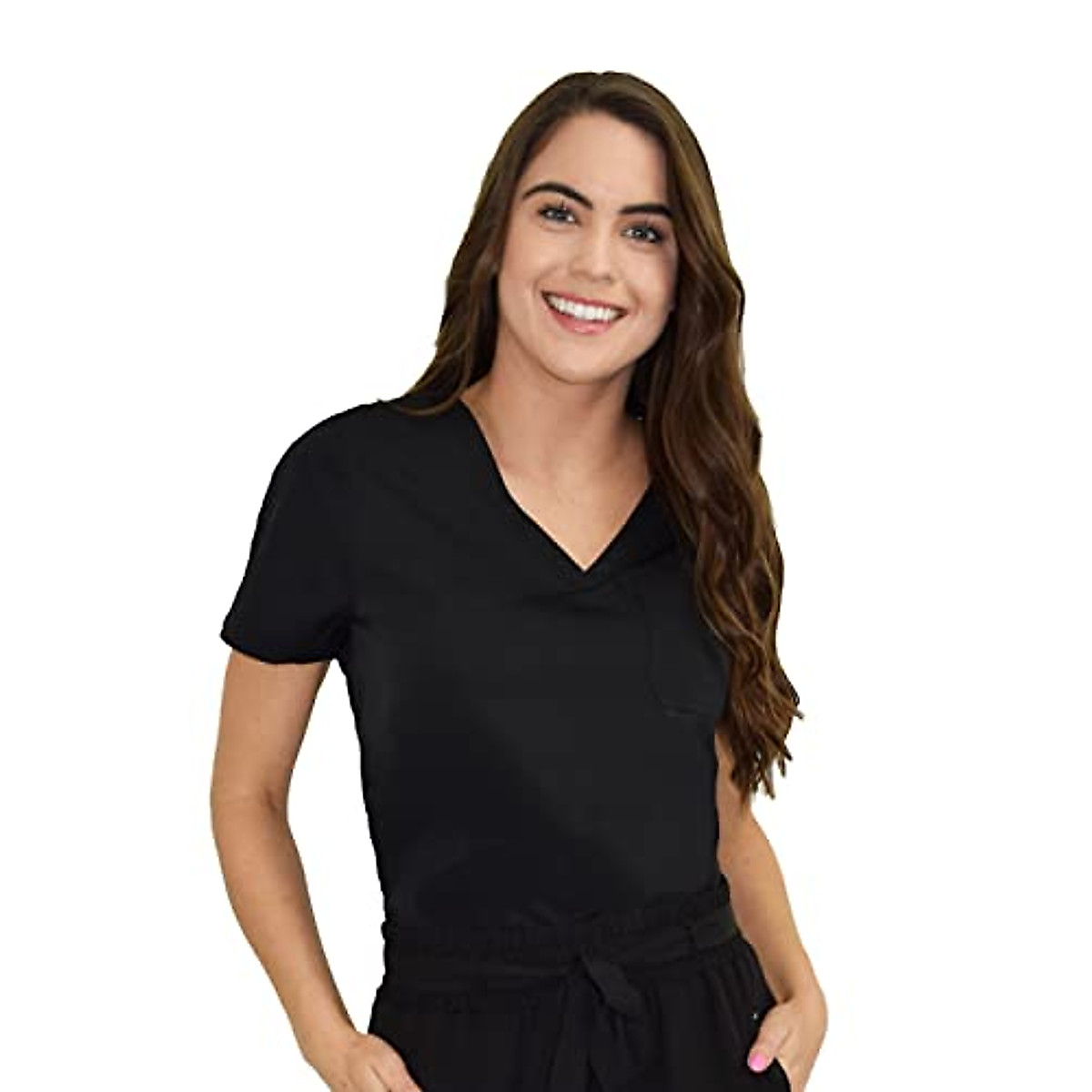 Green Town Women's Medical Nursing Tuck-In V-Neck Scrub Top GT Performance-Black-Large