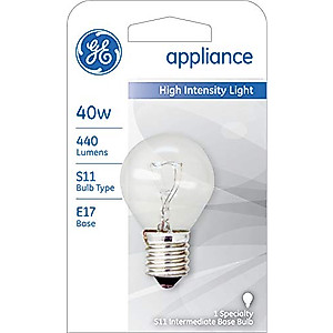GE Appliance Incandescent Light Bulb, S11 Light Bulb, 40-Watt, E17 Base, White, 1-Pack, Microwave Light Bulb, Appliance Light Bulb