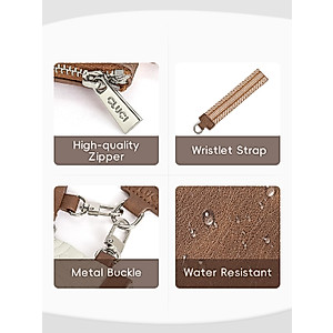 CLUCI Dual Pouch Wristlet Wallet Detachable Leather Keychain Wallet for Women Clutch Zipper Coin Purse Beige With Brown