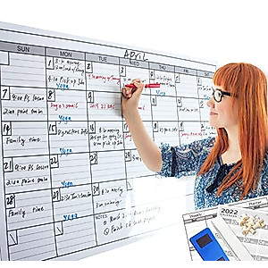 Dry Erase Monthly Laminated Jumbo Whiteboard Calendar, 25" by 38",Erasable Family Schedule Planner