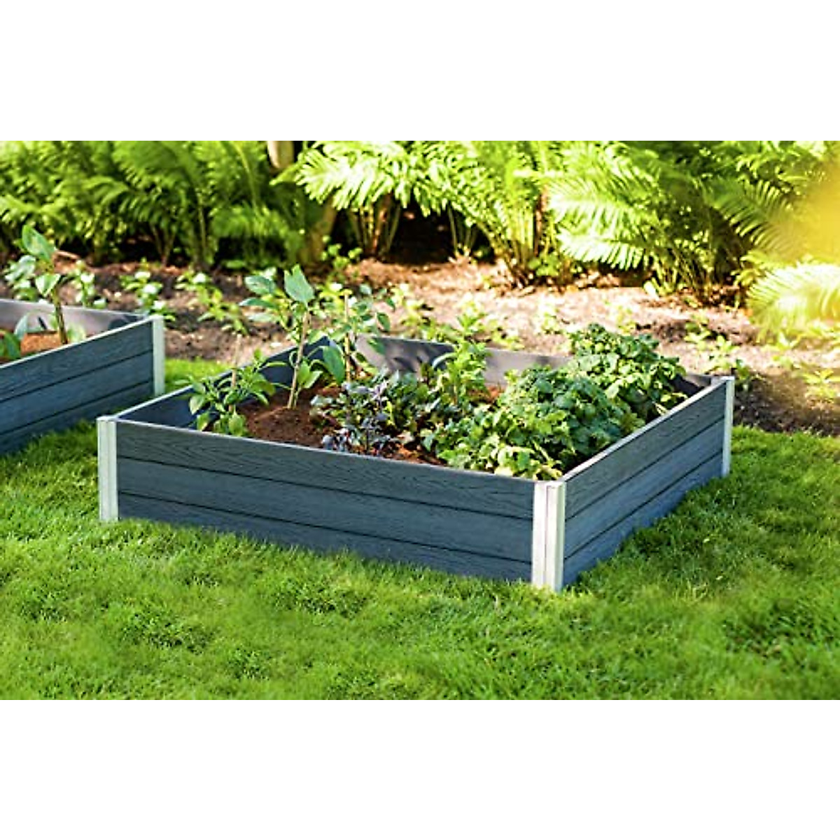 Vita Urbana 4 Foot x 4 Foot x 11 inch Embossed Vinyl Modular Garden Bed, Slate Gray, Grey, Woodgrain, PVC, BPA and Pthalate Free, VT17600