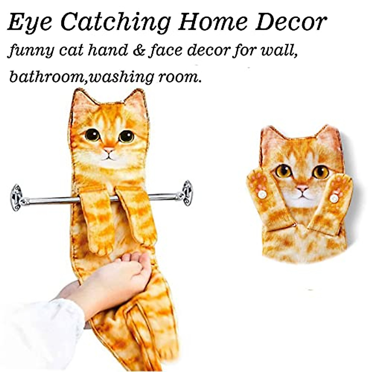 Dandelion Cat Funny Hand Towels for Bathroom Kitchen,Super Absorbent Soft Cat Decor Hanging Washcloths Face Towels,Funny Gifts for Cat Lovers（Orange）