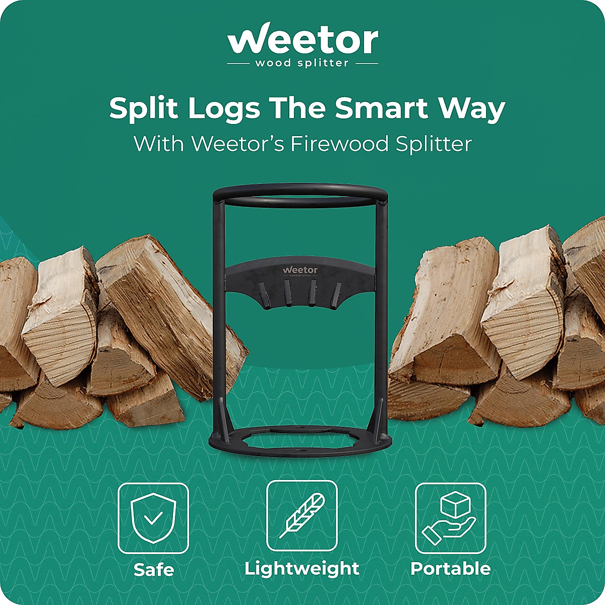 WEETOR Wood Splitter Tool - High-Carbon Steel Kindling Splitter for Wood - Lightweight & Portable Log Splitting Wedge for Camping, Fireplace, Cooking & More - Secure & Convenient Firewood Splitter