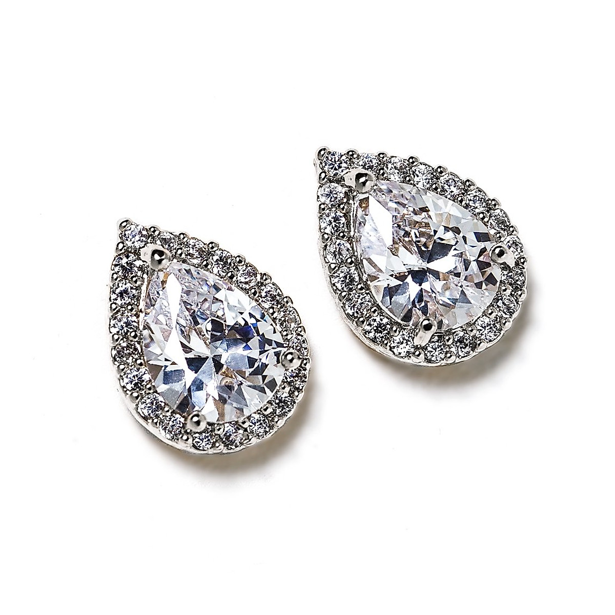 A+O Wedding Bridesmaid Jewelry Gift - Pear Teardrop Stud Earrings in Silver