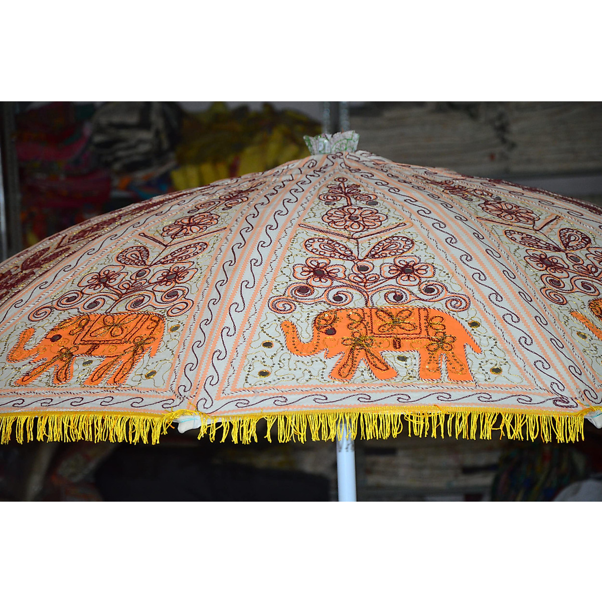 Garden beach patio umbrella parasol sun shade protection-Garden Umbrella Parasol Large, Handmade Large Outdoor, large garden umbrellas outdoor Diameter: 228 cm (Orange Elephant Design)