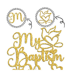 My Baptism Day Cake Topper, First Holy Communion, On Your Confirmation, Bridal Shower/Wedding/Baptism/Christening Baby Shower Party Decorations, Gold Glitter