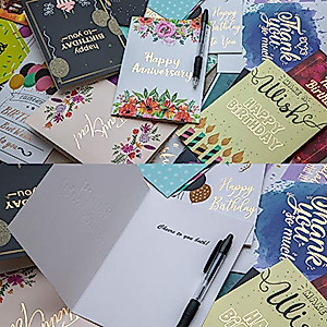 40 Unique Birthday Cards + 20 All Occasion Greeting Cards, Individually Packed Rose Gold Foil Large 5”x7” Thank You, Anniversary Cards, Simple Message Inside, Magnetic Box Variety Set w/Thick Envelope