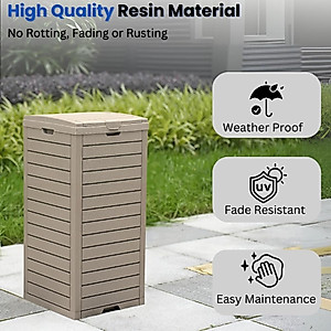 BTEXPERT 31 Gallon Outdoor Garbage Trash Can, Waterproof Resin Double Lid Drip Tray, Outside Trash Bin for Hideaway Patio Waste, Kitchen, Backyard, Deck, Gray