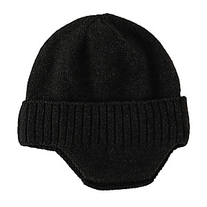 Home Prefer Mens Winter Knit Earflap Hat Velvet Lining Cuffed Beanie Cap with Ear Flaps Black