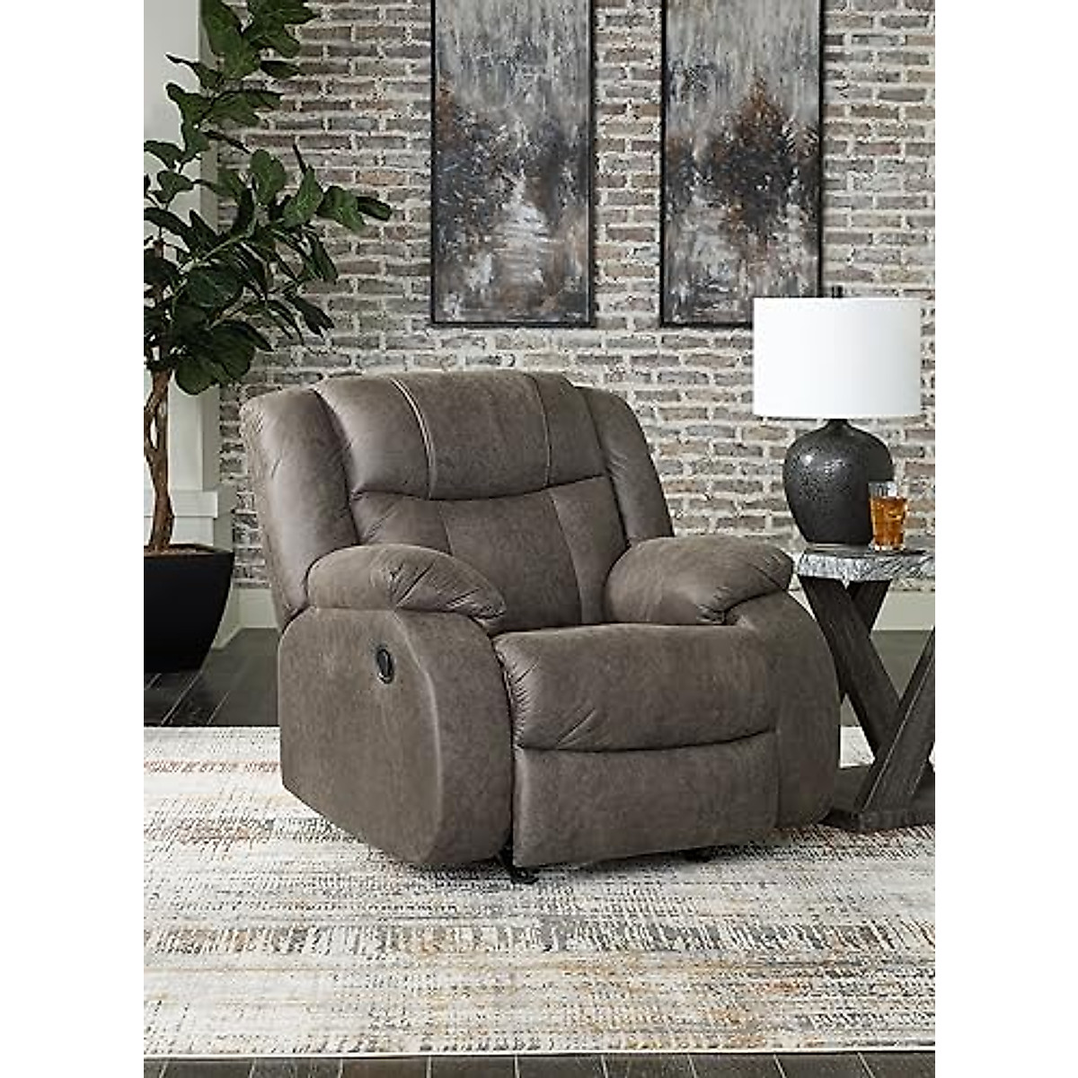 Signature Design by Ashley First Base Modern Faux Leather Rocker Recliner, Gray