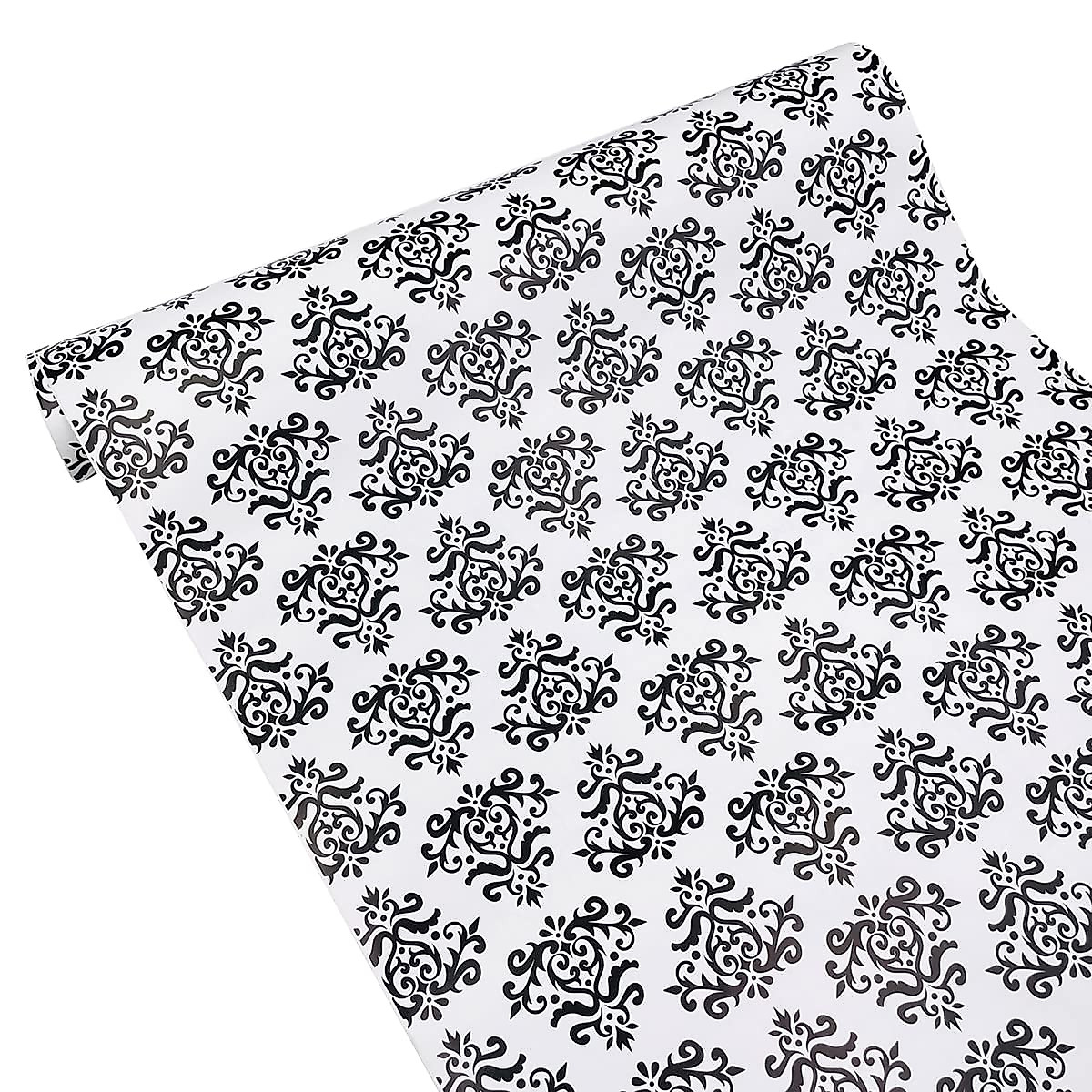 Yifely Self-Adhesive Shelf Liner Removable Furniture Paper for Covering Apartment Dresser Drawers, Retro Black Damask, 17.7 Inch by 9.8 Feet