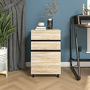 YITAHOME 3 Drawer Mobile File Cabinet, Rolling Filing Cabinet for A4 or Letter Size, Wood Under Desk Storage Cabinet with Wheels, Oak