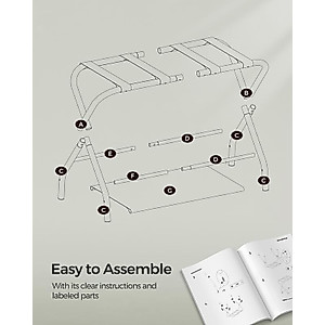 SONGMICS Luggage Rack, Suitcase Stand with Fabric Storage Shelf, for Guest Room, Bedroom, Hotel, Foldable, Holds up to 110 lb, 27.2 x 15 x 20.5 Inches, Forest Green and Black URLR002C01