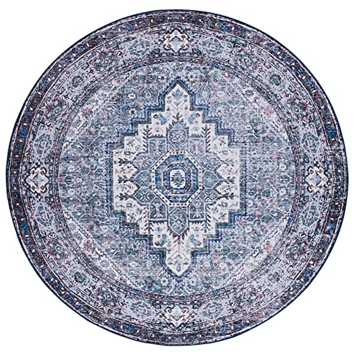 SAFAVIEH Tucson Collection Area Rug - 6' Round, Beige & Green, Persian Medallion Design, Non-Shedding Machine Washable & Slip Resistant Ideal for High Traffic Areas in Living Room, Bedroom (TSN198C)
