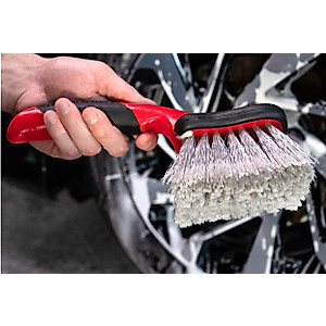Mothers Car Wash Brush, Wheel and Fender Brush, Short Handle Tire Cleaner for Car Detailing, 12 Inch, Red/Black