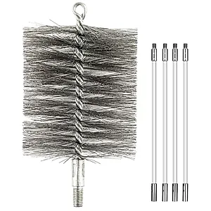50-inch Long Tent Wood Burning Stove Pipe Cleaning Brush with Stainless Steel Bristles, and Chimney Cleaning Wire Brush with 4 Flexible Rods, 3.5'' Brush Heads