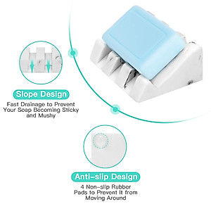 Morelax White Marble Soap Dish with Drain Bar Soap Holder Self Draining Soap Saver Tray Easy Clean Modern Bathroom Accessories Decor Soap Dishes Bar for Shower Bathroom Slanted Waterfall