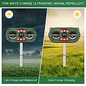 Solar Animal Repeller Outdoor,2024 Upgrade Cat Repeller Outdoor,Ultrasonic Squirrels Repellent Waterproof Dog Repeller,Deer Repellent Devices with Motion Sensor and Flashing Lights for Yard Garden