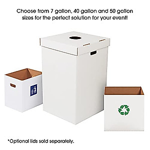 Aviditi 7 Gallon Corrugated Cardboard Trash Can and Recycling Bins with Recycle Logo, 15" x 11" x 15", White, Reuseable and Disposeable Garbage Container for Parties and Outdoor Events, 20 Pack