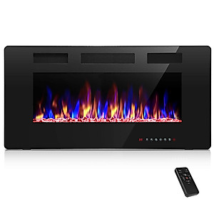 Finefind Electric Fireplace 36" Recessed 3.86" Ultra Thin Insert, Wall Mounted and in Wall Easy Installation with Remote Control, 750W/1500W, Low Noise (Fake Fire)