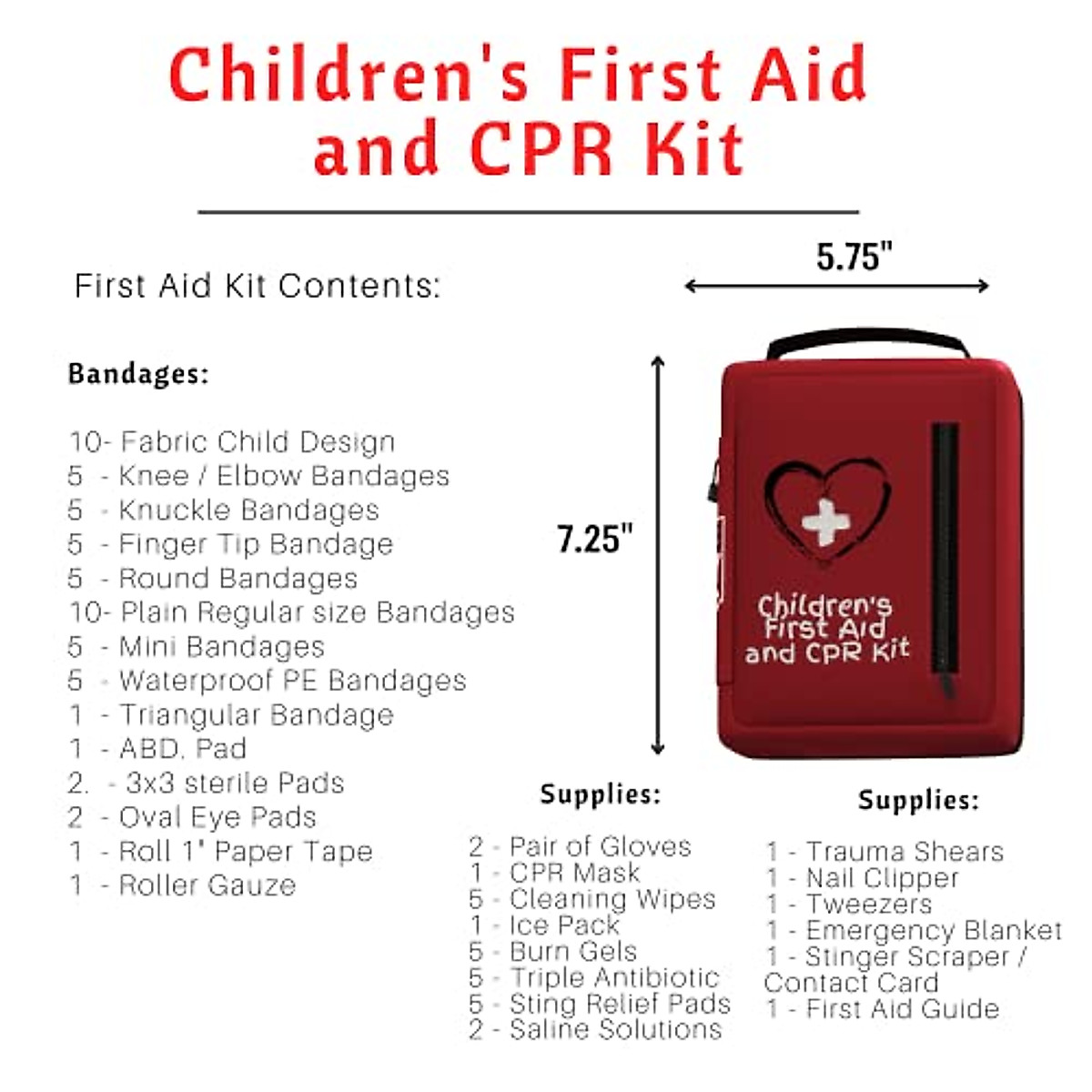 Portable First Aid and CPR Kit for Children - Ideal for Home, Car, School, Camping, and Travel. Latex-Free Bandages – Custom First Aid Guide by The Life Safety Pro