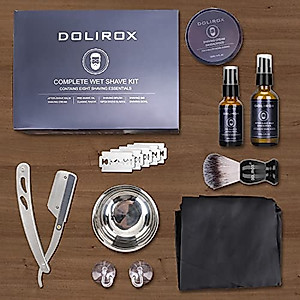 Shaving Kit for Men,Includes Straight Razor for Men, Shaving Cream, Pre Shave Oil, After Shave Balm for Men,Shaving Brush and Bowl, Beard Apron Bib, Gifts Set for Men Him Boyfriend Stocking Stuffers