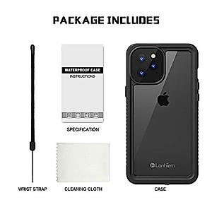 Lanhiem iPhone 12 Pro Case, IP68 Waterproof Dustproof Shockproof Case with Built-in Screen Protector [Not for iPhone 12], Full Body Underwater Protective Clear Cover for iPhone 12 Pro 6.1 inch -Black