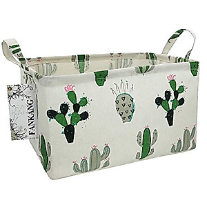 FANKANG Storage Bins Nursery Hamper Canvas Laundry Basket Foldable with Waterproof PE Coating Large Storage Baskets Gift Baskets for Kids Boys and Girls, Office, Bedroom, Clothes,Toys (Cactus)