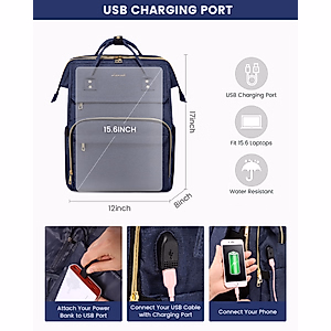 LOVEVOOK Laptop Backpack Women, 15.6 Inch Computer Backpack with Charger, Water Resistant Teacher Bag Work Backpack with Laptop Compartment for Travel Business College, Blue